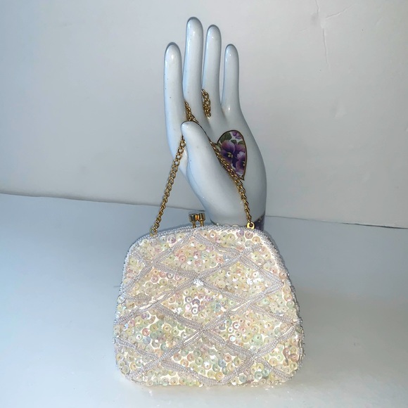 Bags | Vintage Irridescent Sequin Seed Pearl Cocktail Purse | Poshmark